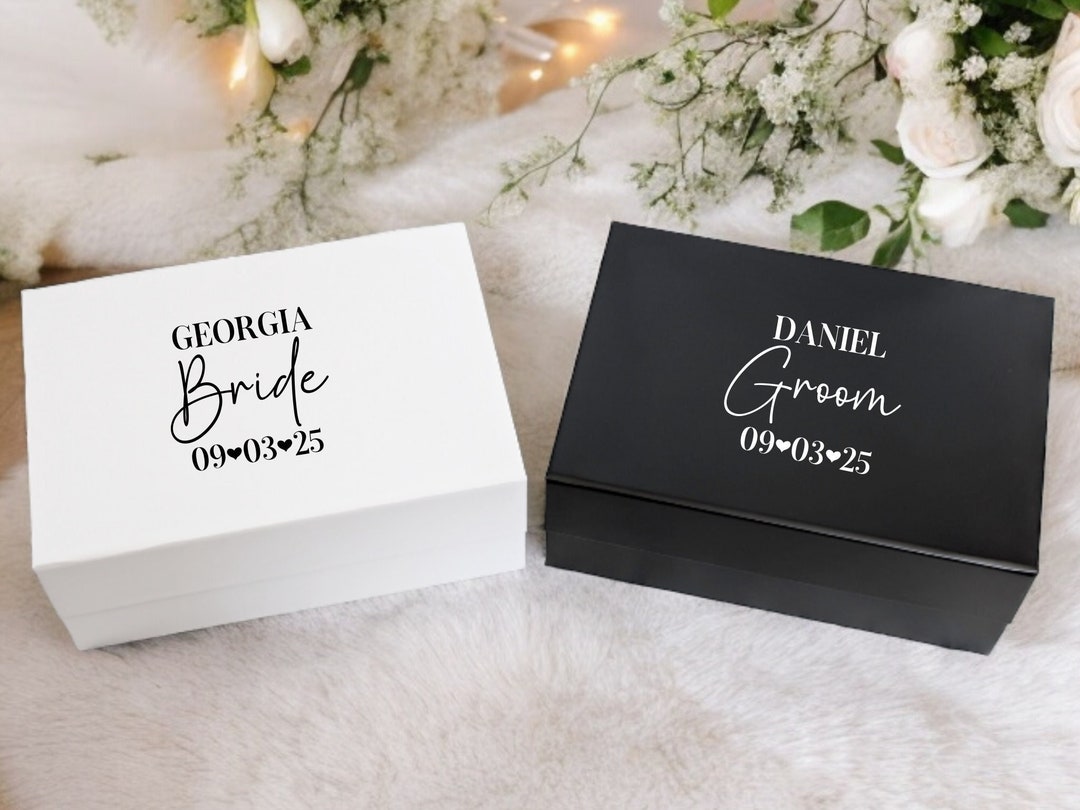 Personalised Bride and Groom Gift Box Mr & Mrs Gift Name and Date Box ...