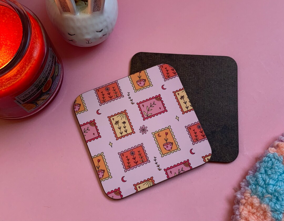 Pink Stamp Pattern Coasters | Pastel Homeware | Surface Pattern Coaster ...