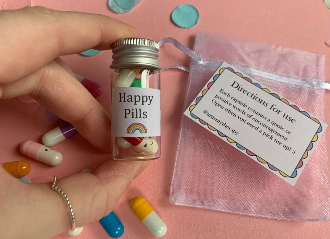 Happy Pill Jars | Mental Health Gift, Recovery Positivity Gift Self ...