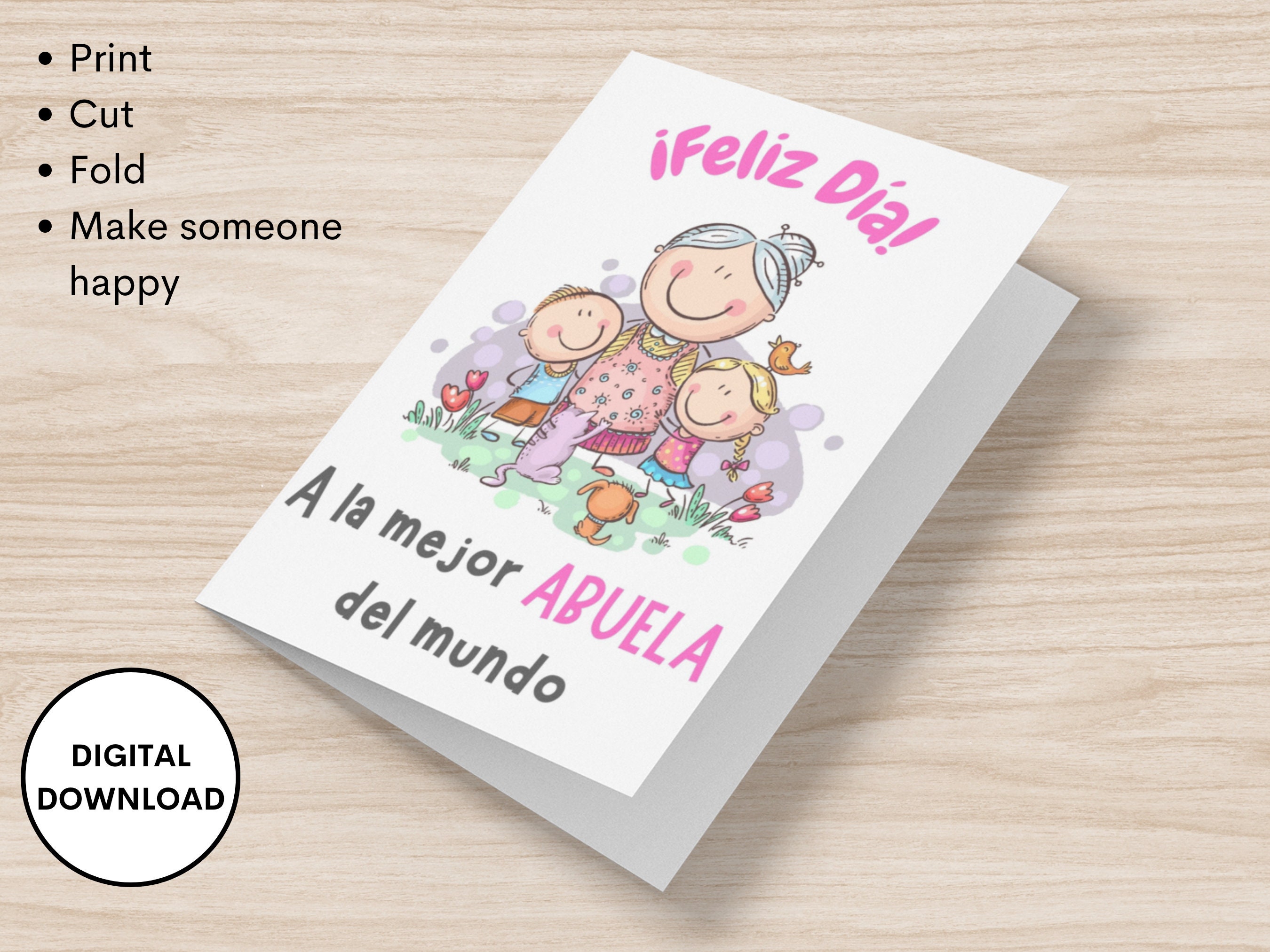 Grandmother Printable Greeting Card in Spanish, Greeting Card for ...
