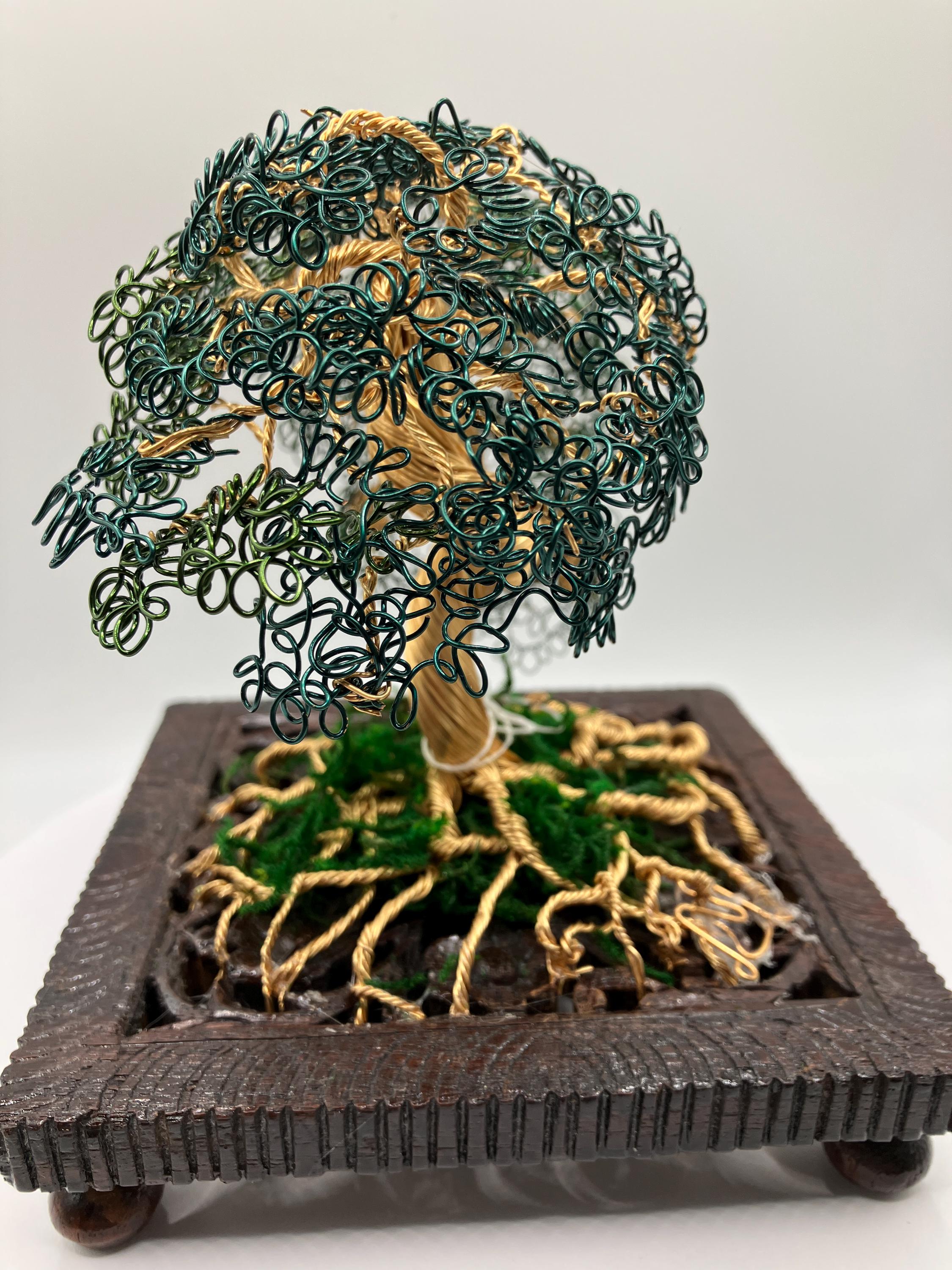 Bonsai Wire Tree Handcrafted Copper Gold Green Wire 6.5 in X 5 in 2289 ...