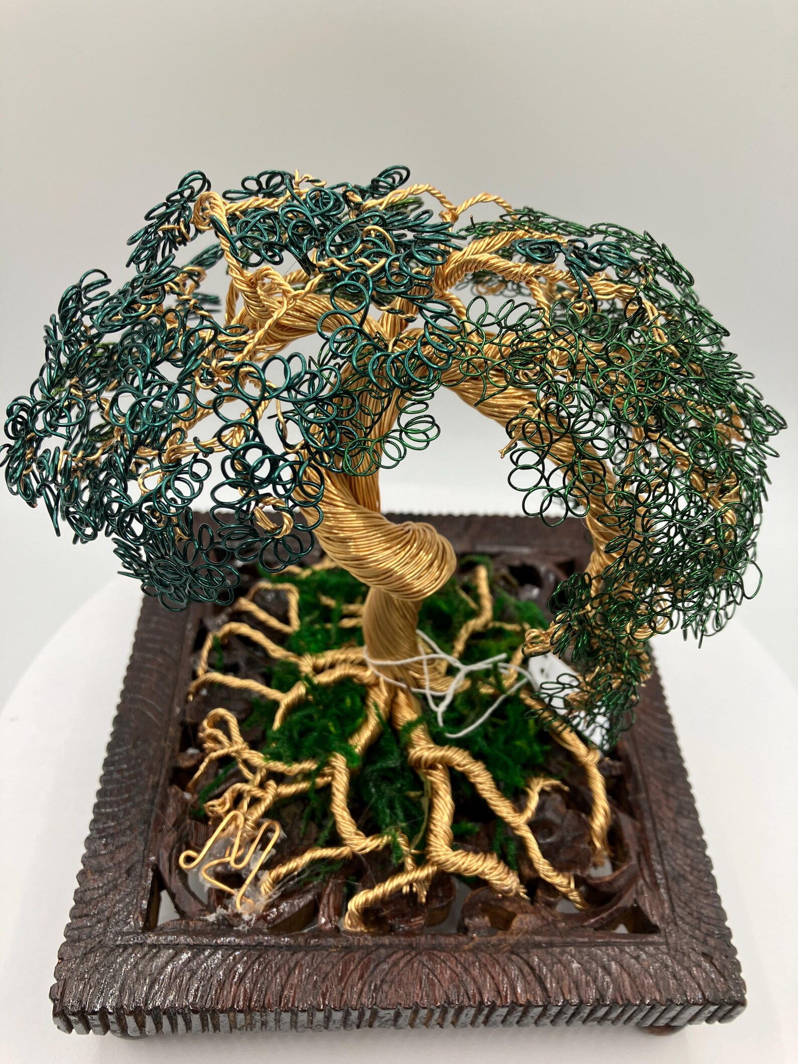 Bonsai Wire Tree Handcrafted Copper Gold Green Wire 6.5 in X 5 in 2289 ...