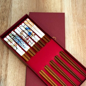 5 Pairs Flower Wood Chopsticks Sakura Cherry Blossom Floral Family Set ...
