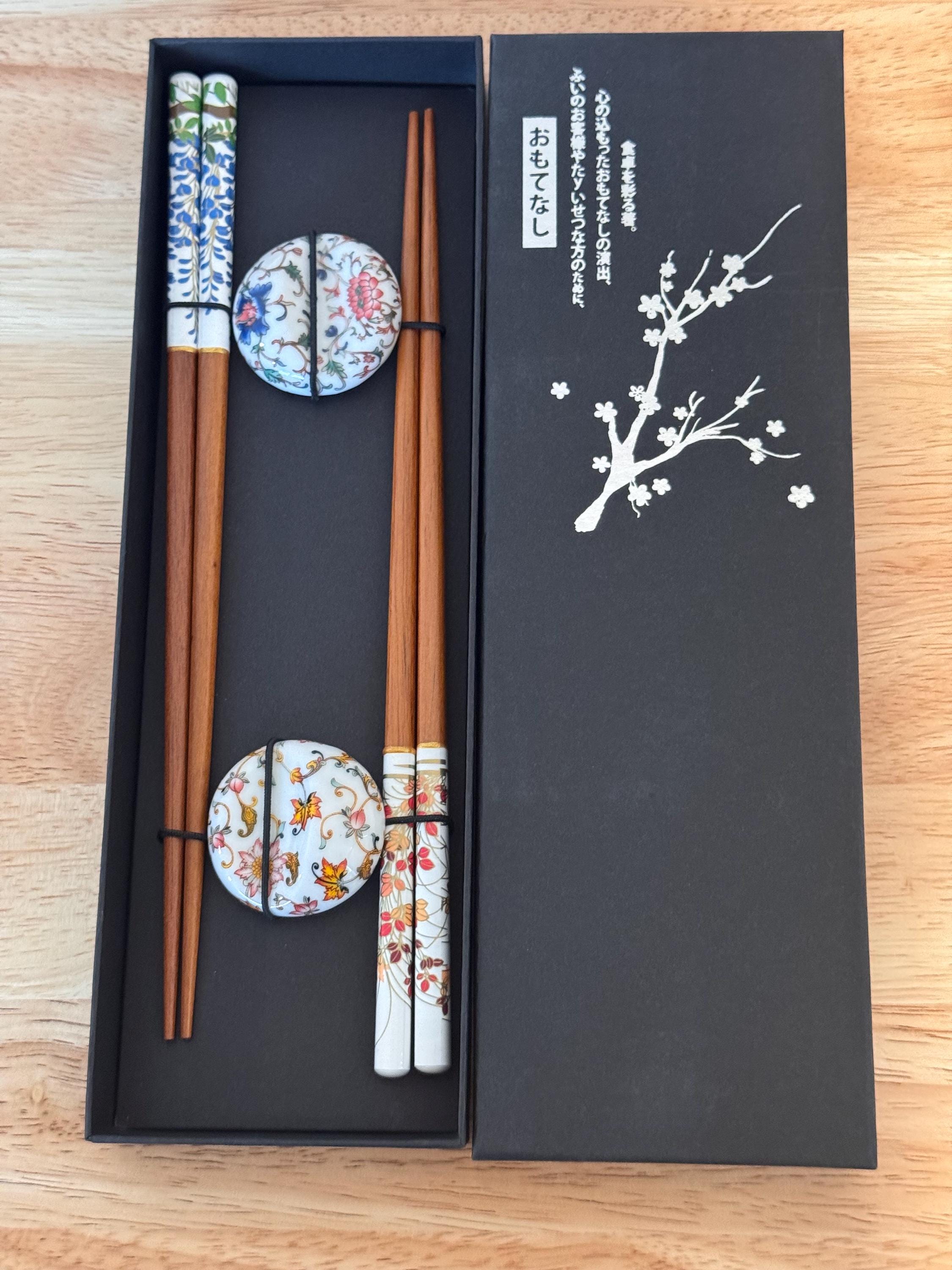 Floral Bohemian Chopsticks With Rest Flower 2 Pairs, Couple Chopsticks ...