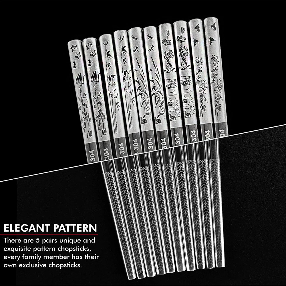Stainless Steel Chopsticks 5 Different Design SUS 304 Heavy Chopstick ...