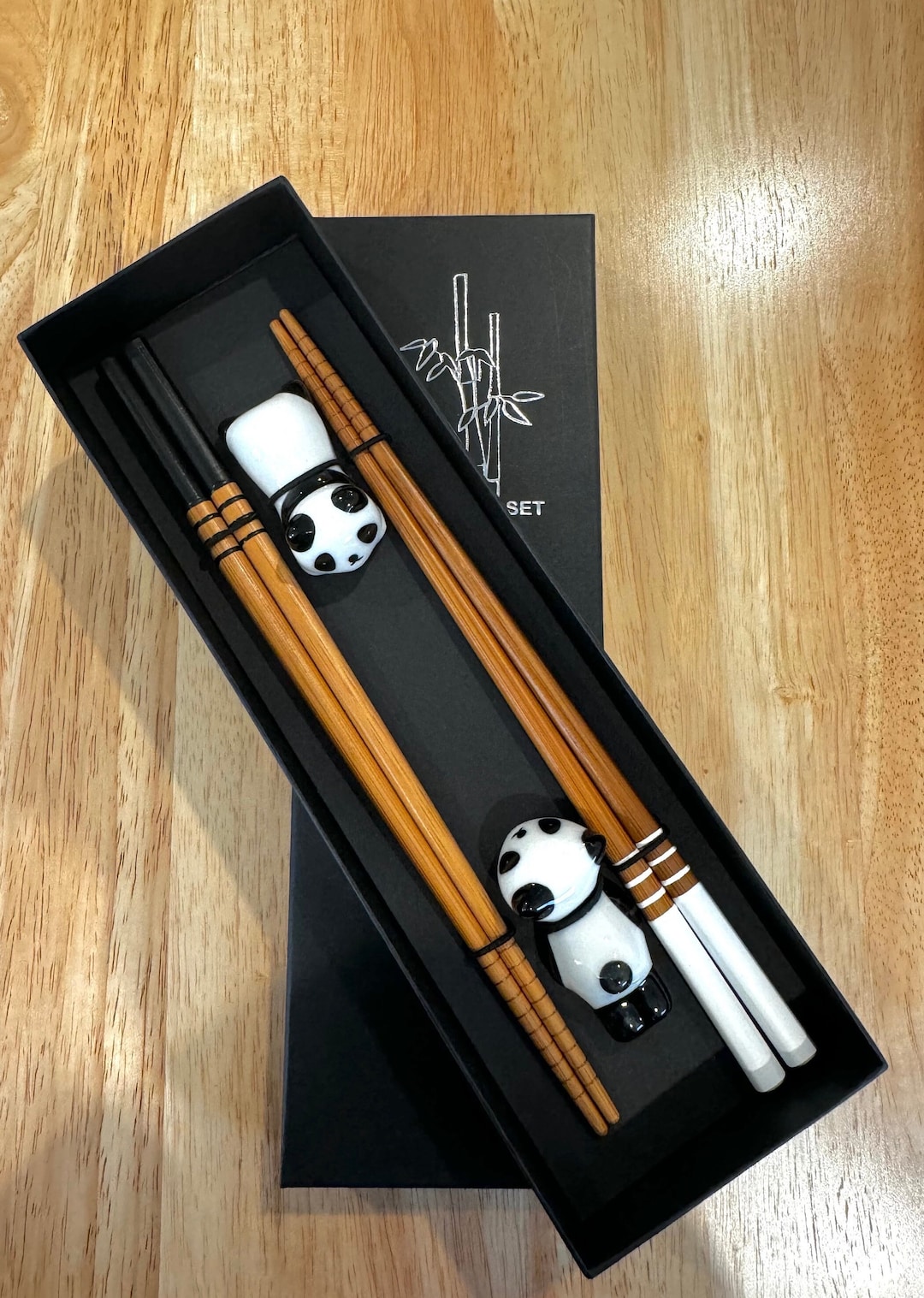 Wood Chopsticks With Panda Rest 2 Pairs, Husband/wife Chopsticks Gift ...