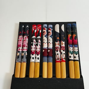 Cat Chopsticks 5 Sets Neko Cat Chopsticks Japanese Chopsticks Bamboo ...