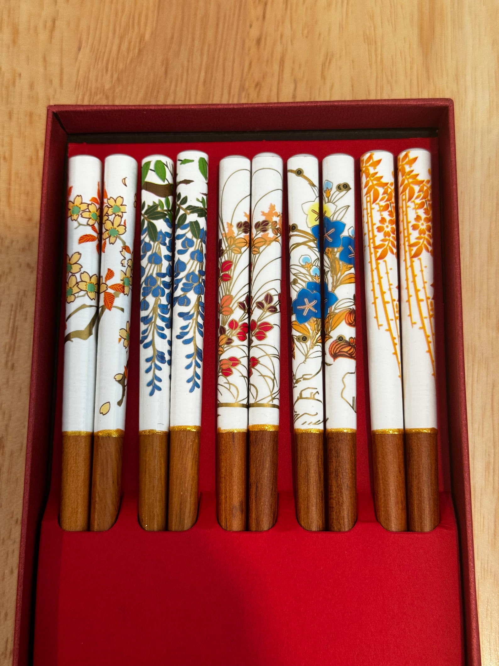 5 Pairs Flower Wood Chopsticks Sakura Cherry Blossom Floral Family Set ...