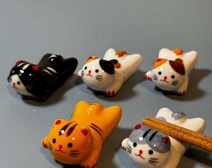 Kawaii Cat Set of 5 Chopsticks Holder, Adorable Cat Chopstick Rest ...