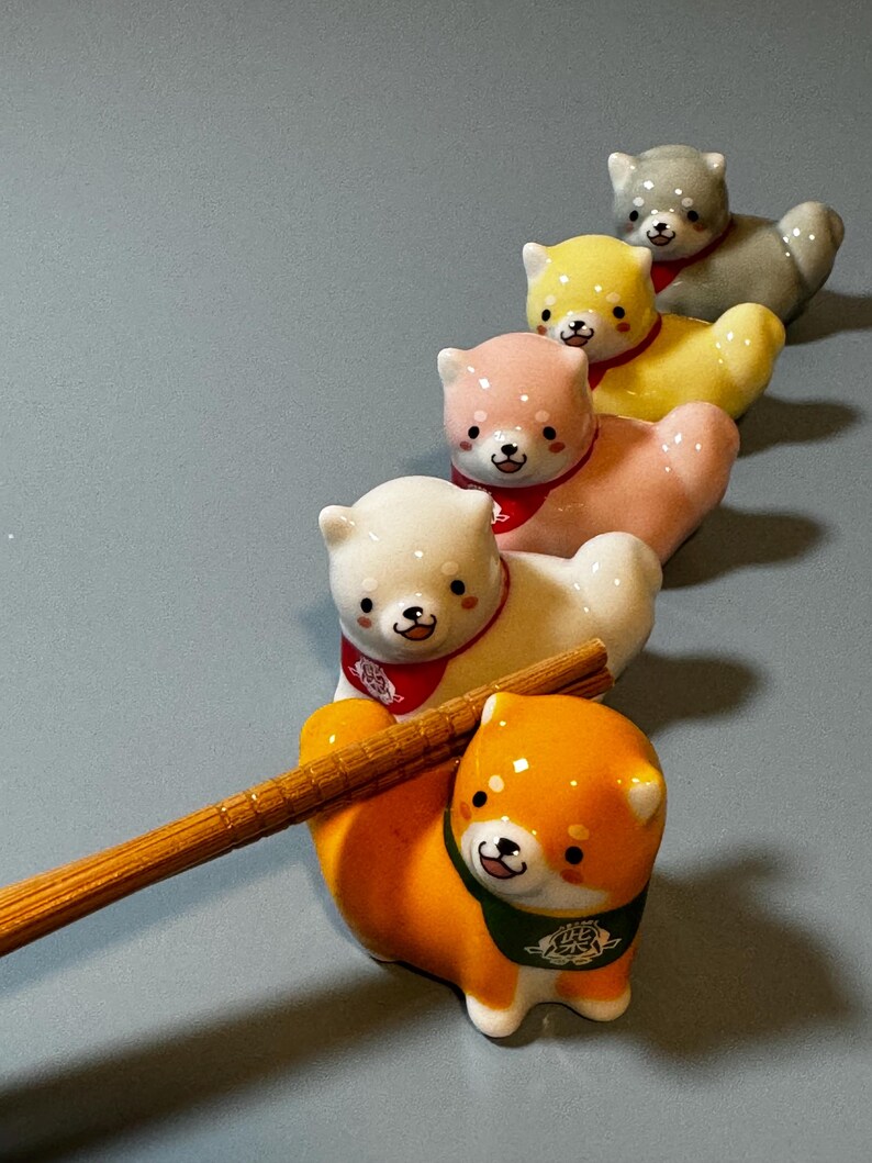 Shiba Dog Set of 5 Chopsticks Holder, Japanese Dog Chopstick Rest, Cute ...