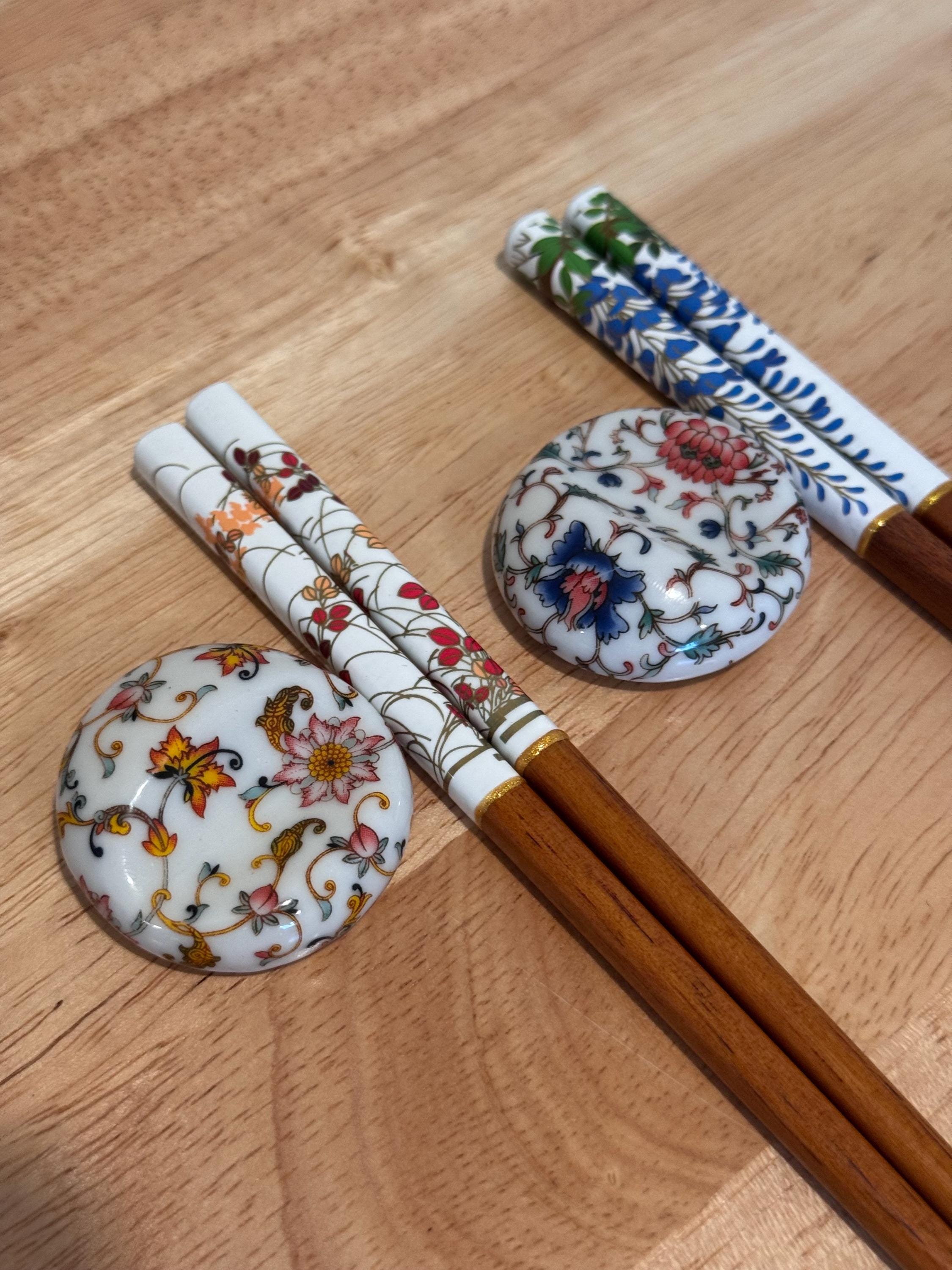 Floral Bohemian Chopsticks With Rest Flower 2 Pairs, Couple Chopsticks ...