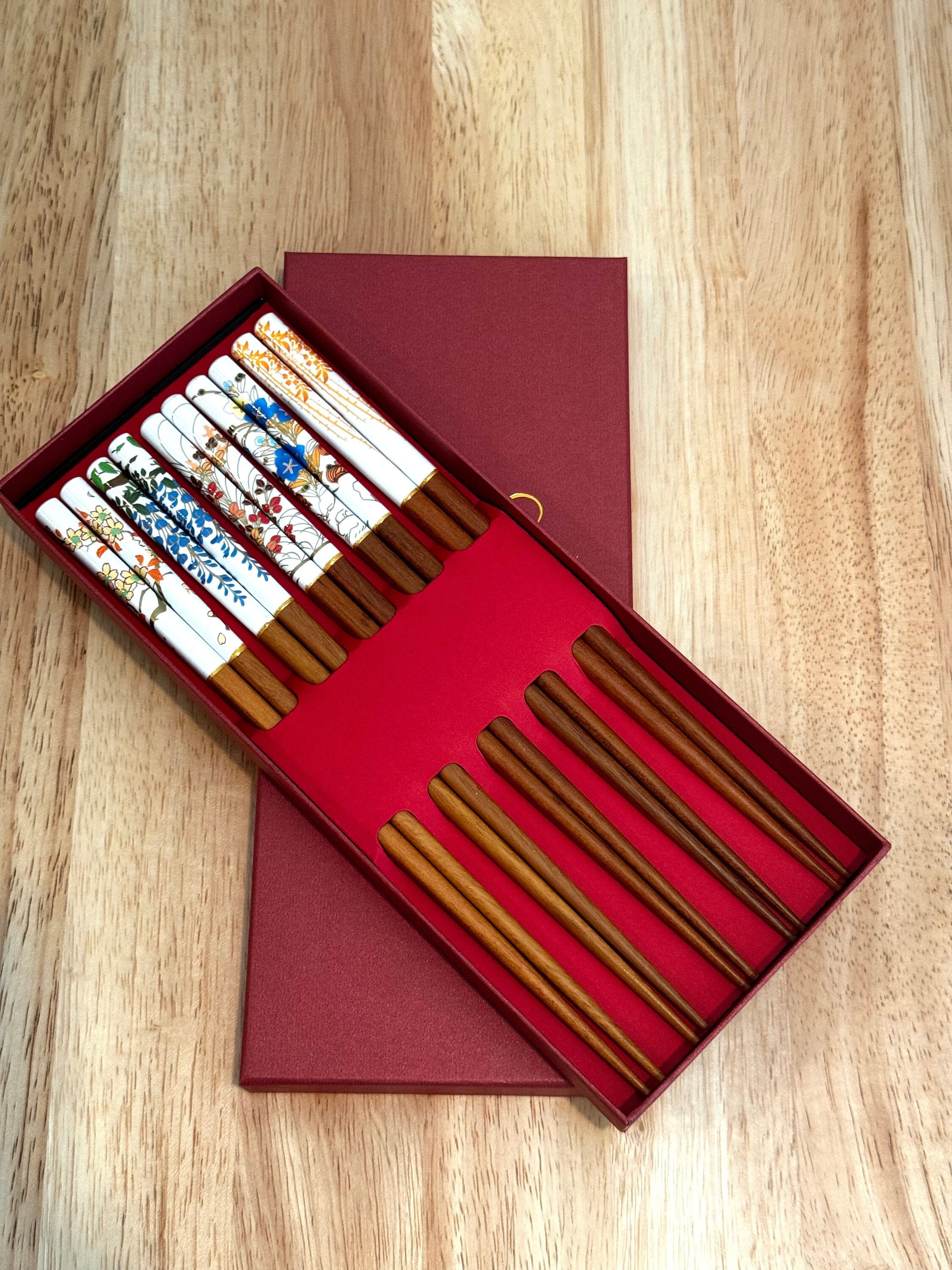 5 Pairs Flower Wood Chopsticks Sakura Cherry Blossom Floral Family Set ...