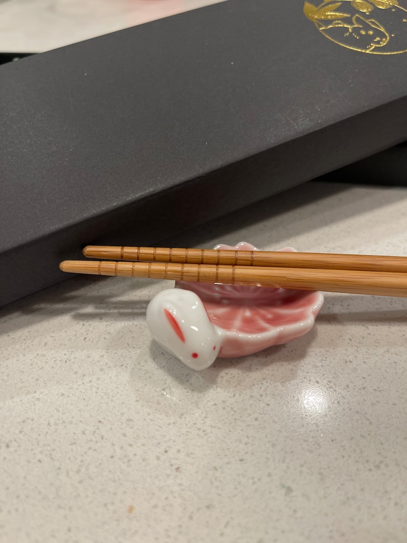 Wood Chopsticks With Bunny Rest 2 Pairs, Year of the Rabbit, Ceramic ...