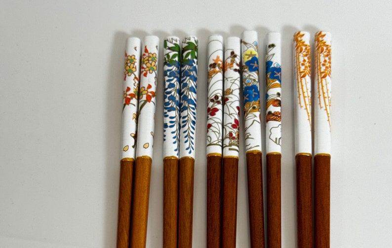 5 Pairs Flower Wood Chopsticks Sakura Cherry Blossom Floral Family Set ...