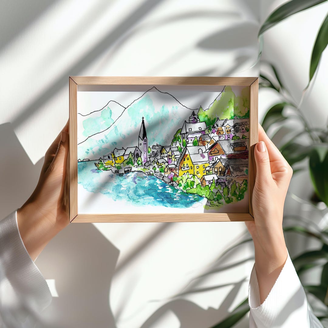 Austrian Village Watercolor Painting Print: Urban Sketch (8x6 In) - Etsy