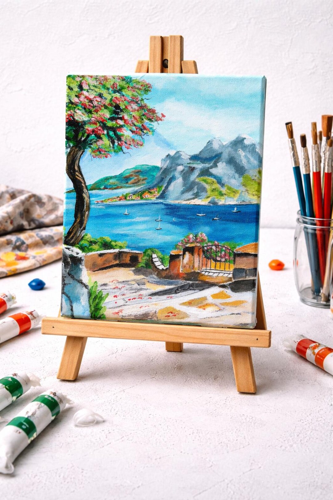Original Acrylic Mediterranean Landscape Painting, Greek Italian ...