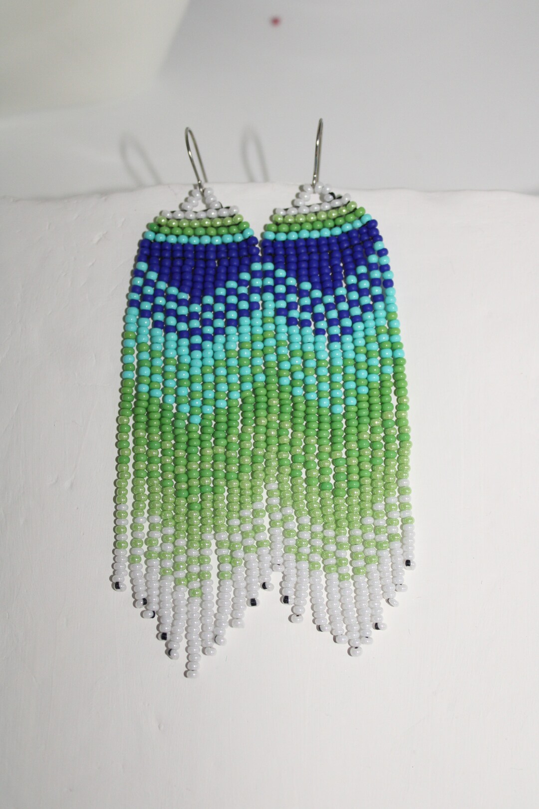 Green Turquoise Blue Pearl Statement Beads Earrings, Boho Fringe ...