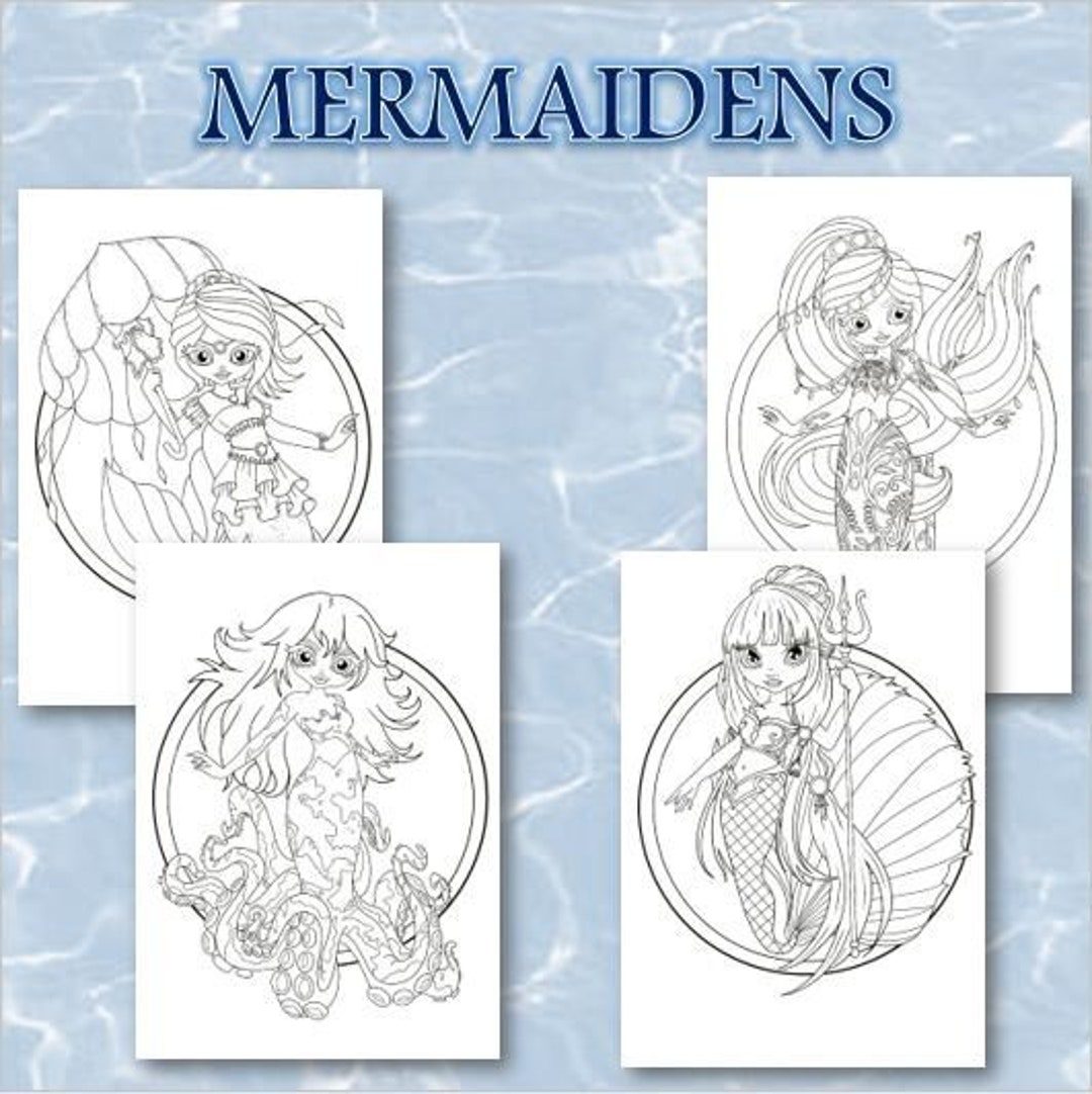 Mermaidens a Mermaid Colouring Collection by Sassy Colouring DIGITAL ...