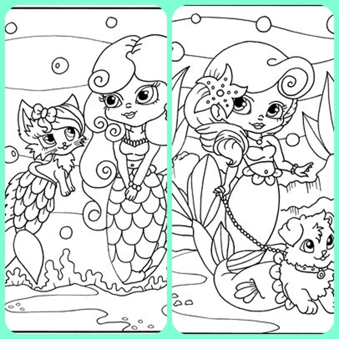 Chibi Mermaids, A Colouring Page Instant Download Collection by Sassy ...