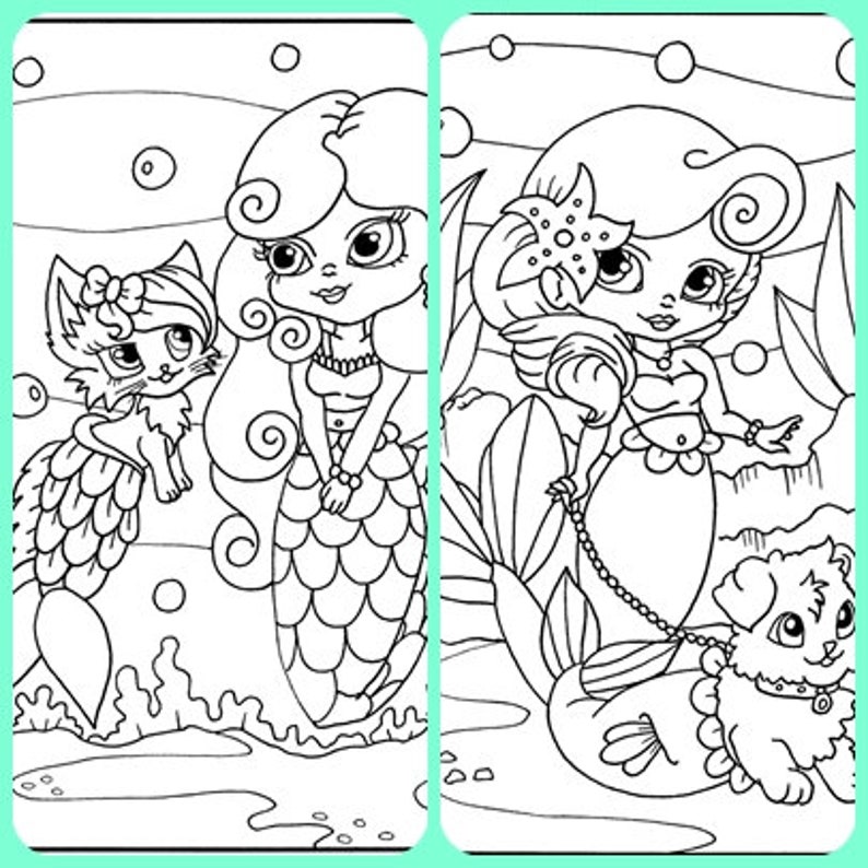 Chibi Mermaids, A Colouring Page Instant Download Collection by Sassy ...