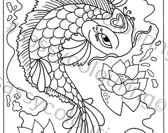 Koi Coloring Page - Etsy