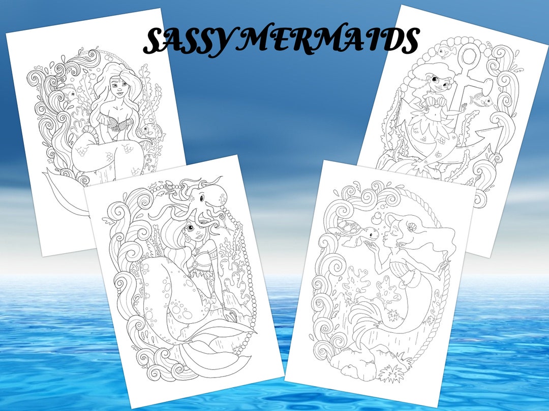 Mermaid Colouring Pages | Sassy Illustrations (instant Download) - Etsy