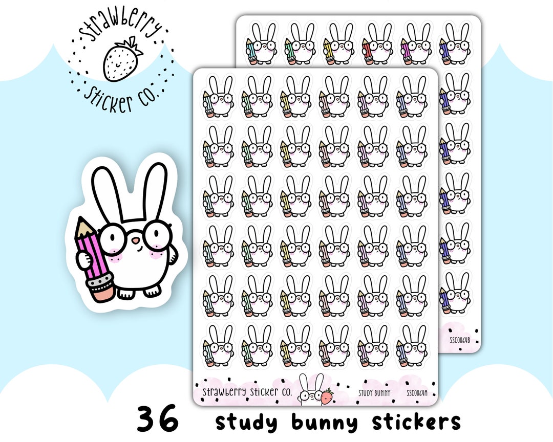 36 Study Bunny Cute Kawaii Planner Stickers SSC0064 - Etsy