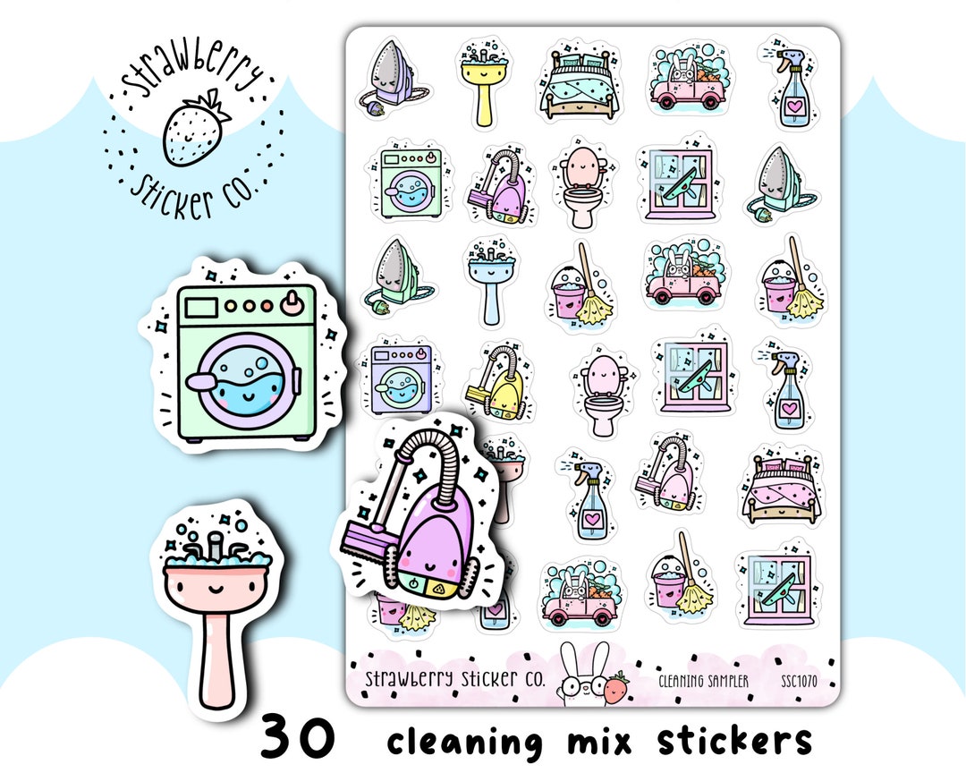 30 Cute Cleaning Icons Sampler Sheet Kawaii Planner Stickers SSC1070 - Etsy