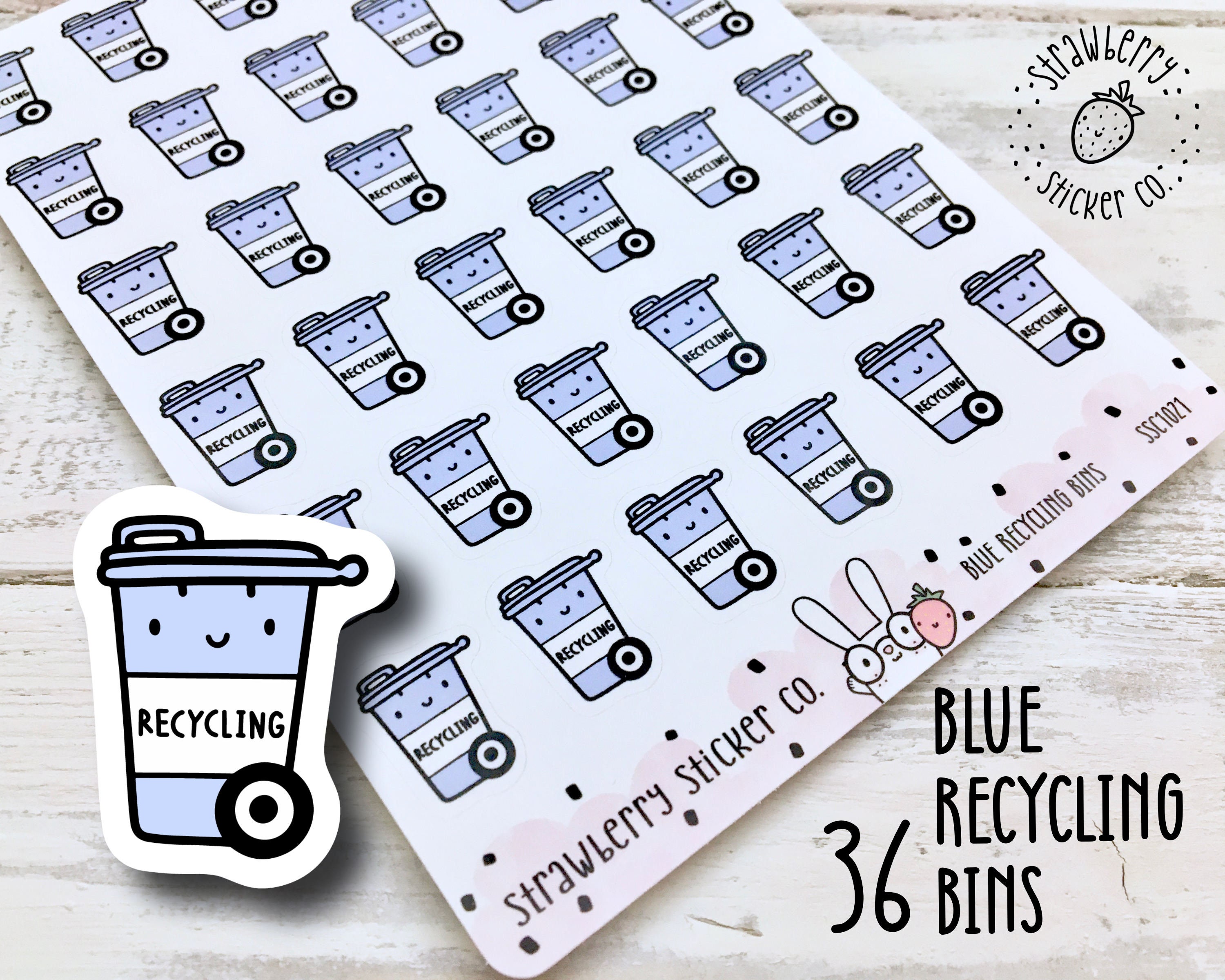 36 Cute Blue Recycling Wheelie Bin Planner Stickers SSC1021 - Etsy UK
