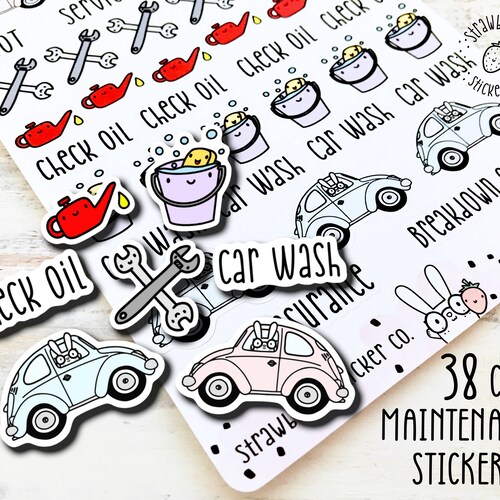 38 Car Maintenance Kawaii Cute Planner Stickers SSC0006 - Etsy