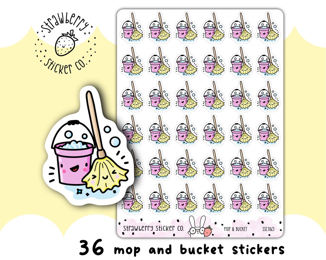 36 Cute Mop and Bucket Kawaii Planner Stickers SSC1063 - Etsy