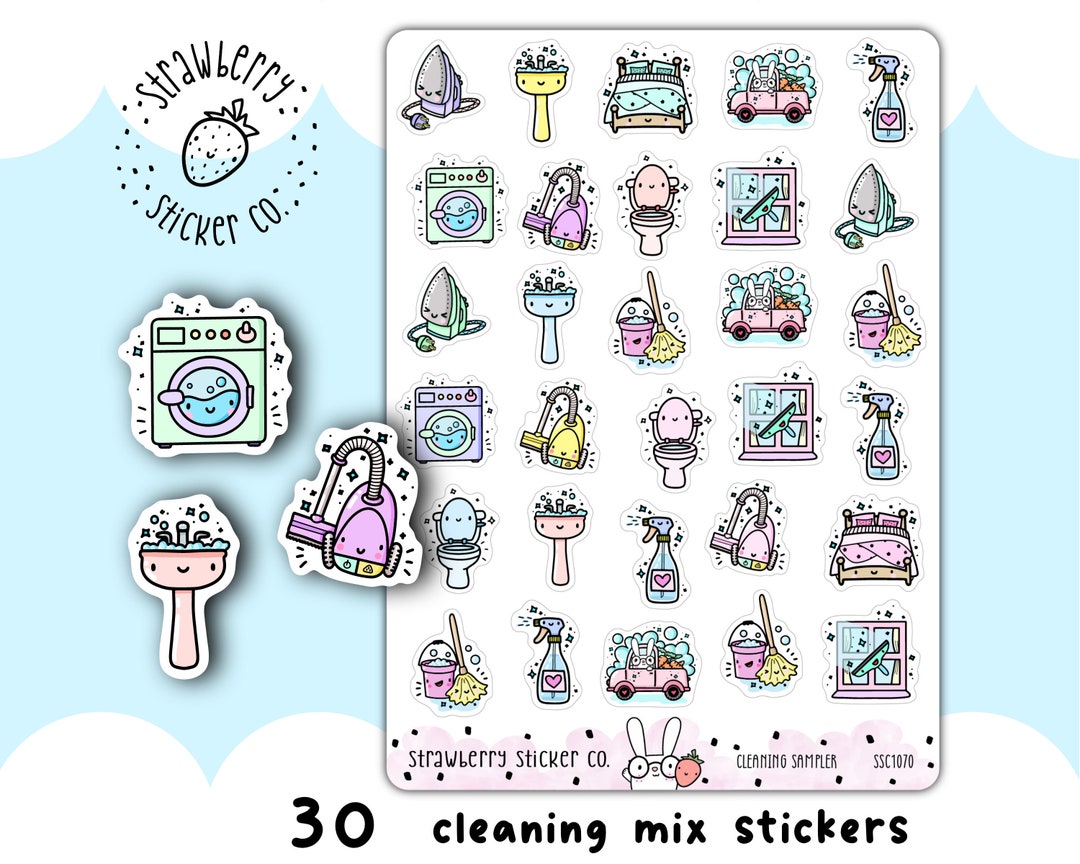 30 Cute Cleaning Icons Sampler Sheet Kawaii Planner Stickers SSC1070 - Etsy