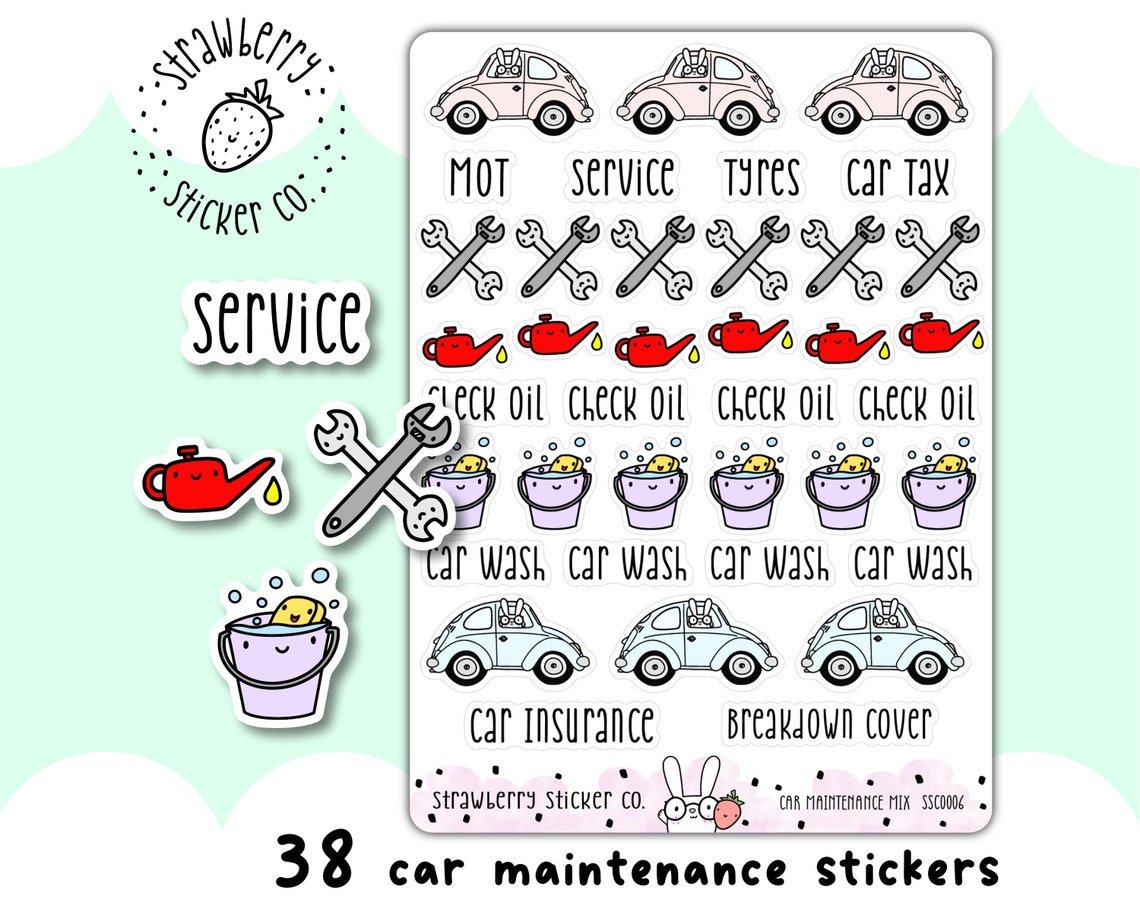 38 Car Maintenance Kawaii Cute Planner Stickers SSC0006 - Etsy