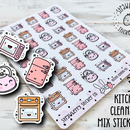 30 Cute Cleaning Icons Sampler Sheet Kawaii Planner Stickers - Etsy UK