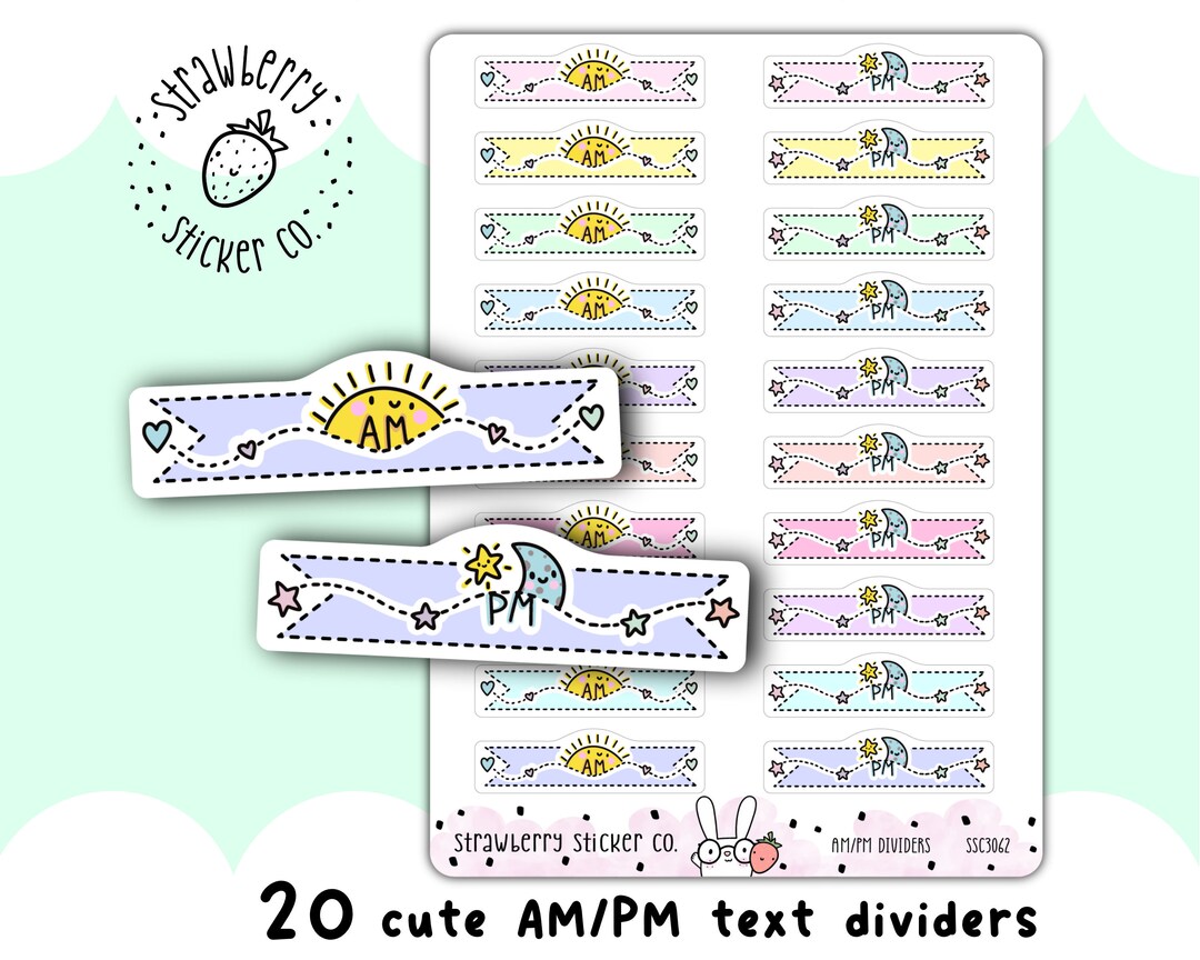 Cute AM/PM Text Divider Stickers 1.5" - Planner Sticker Sheet SSC3062 ...
