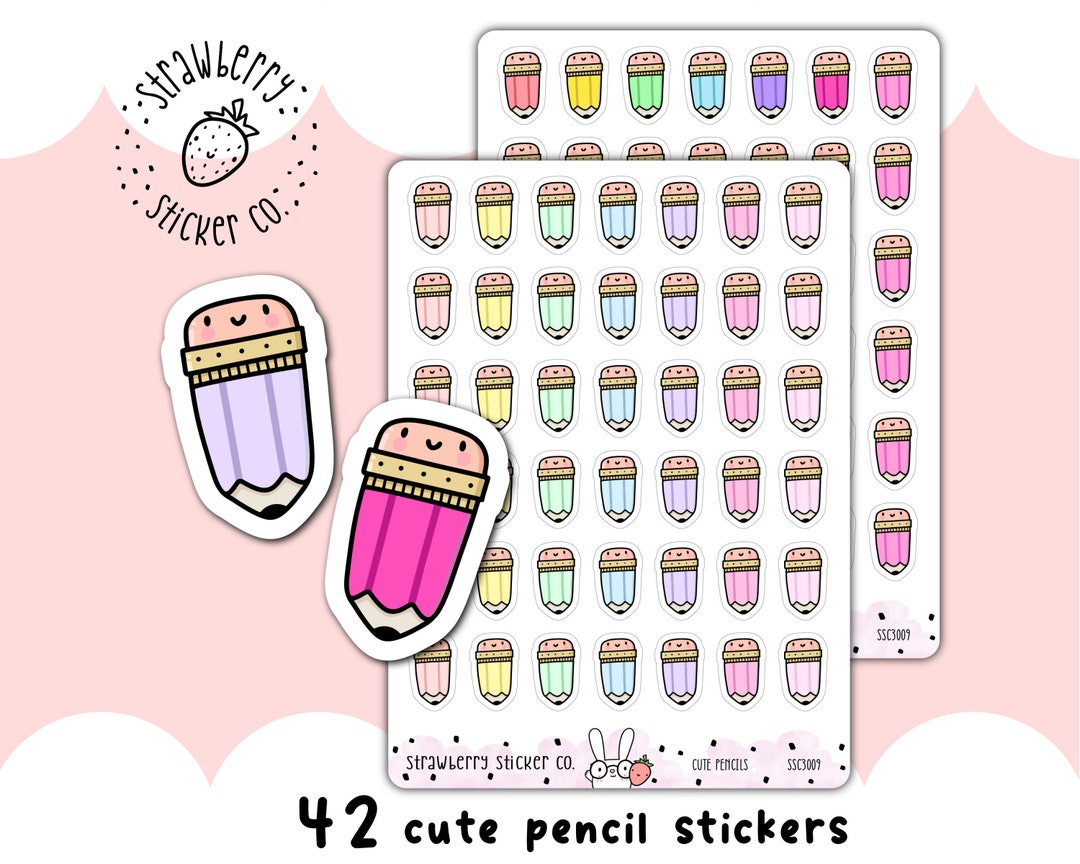 42 Cute Pencil Stickers Planner Sticker Sheet SSC3009 - Etsy