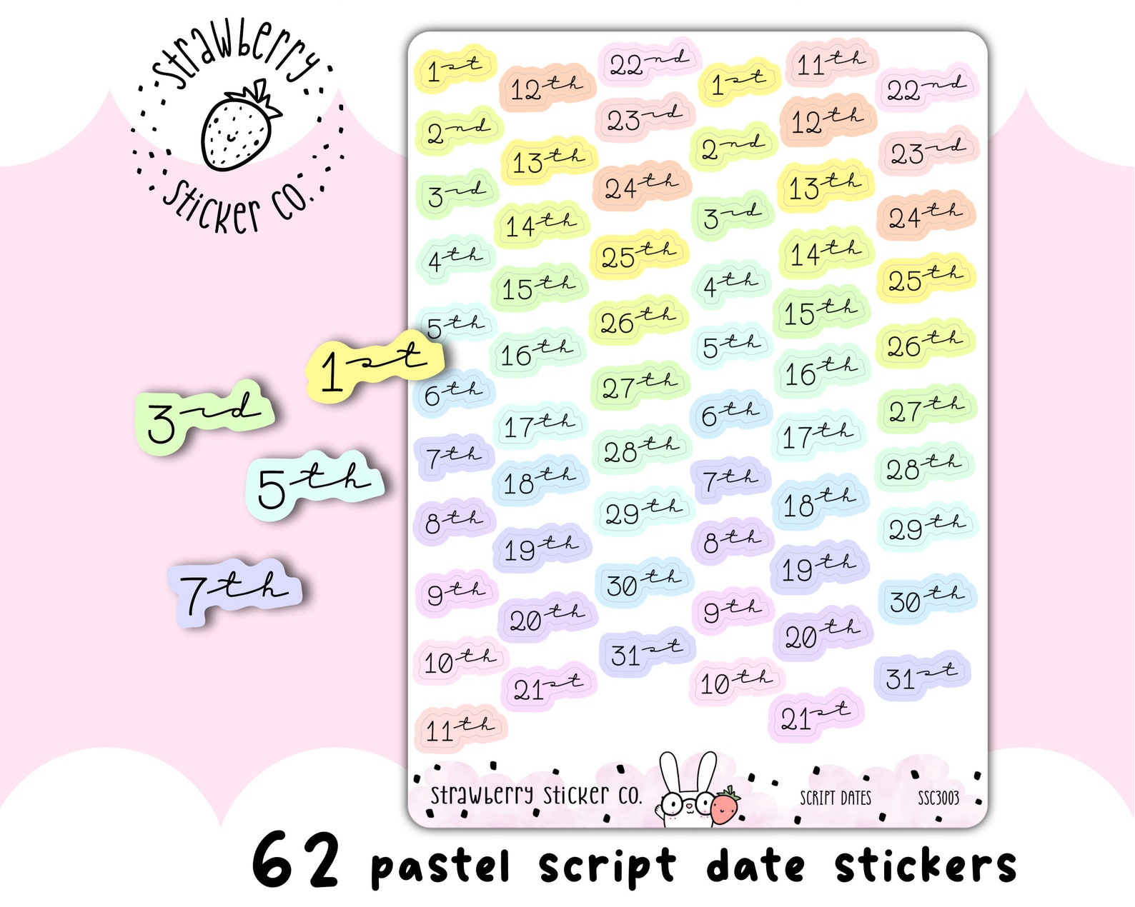 62 Date Headers Pastel Script Font SSC3003 Bullet Journal Planner ...