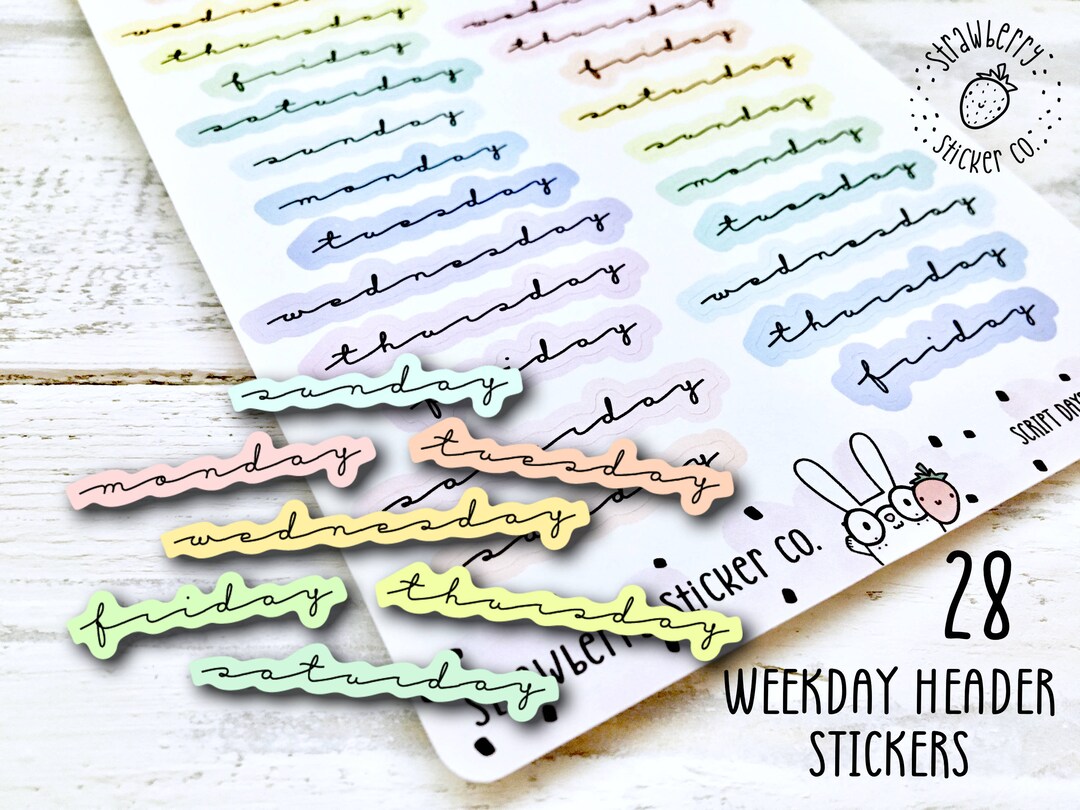 28 Script Font Days of the Week Headers Pastel SSC3001 Bullet Journal ...