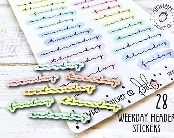 WEEKDAY HEADER Double Color Script Label Planner Stickers for - Etsy