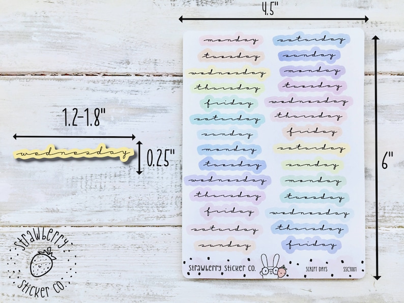 28 Script Font Days of the Week Headers Pastel SSC3001 Bullet - Etsy UK