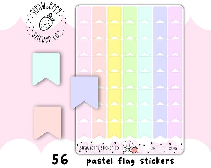 56 Pastel Flags SSC3008 Plain Writeable Bullet Journal Planner Stickers ...