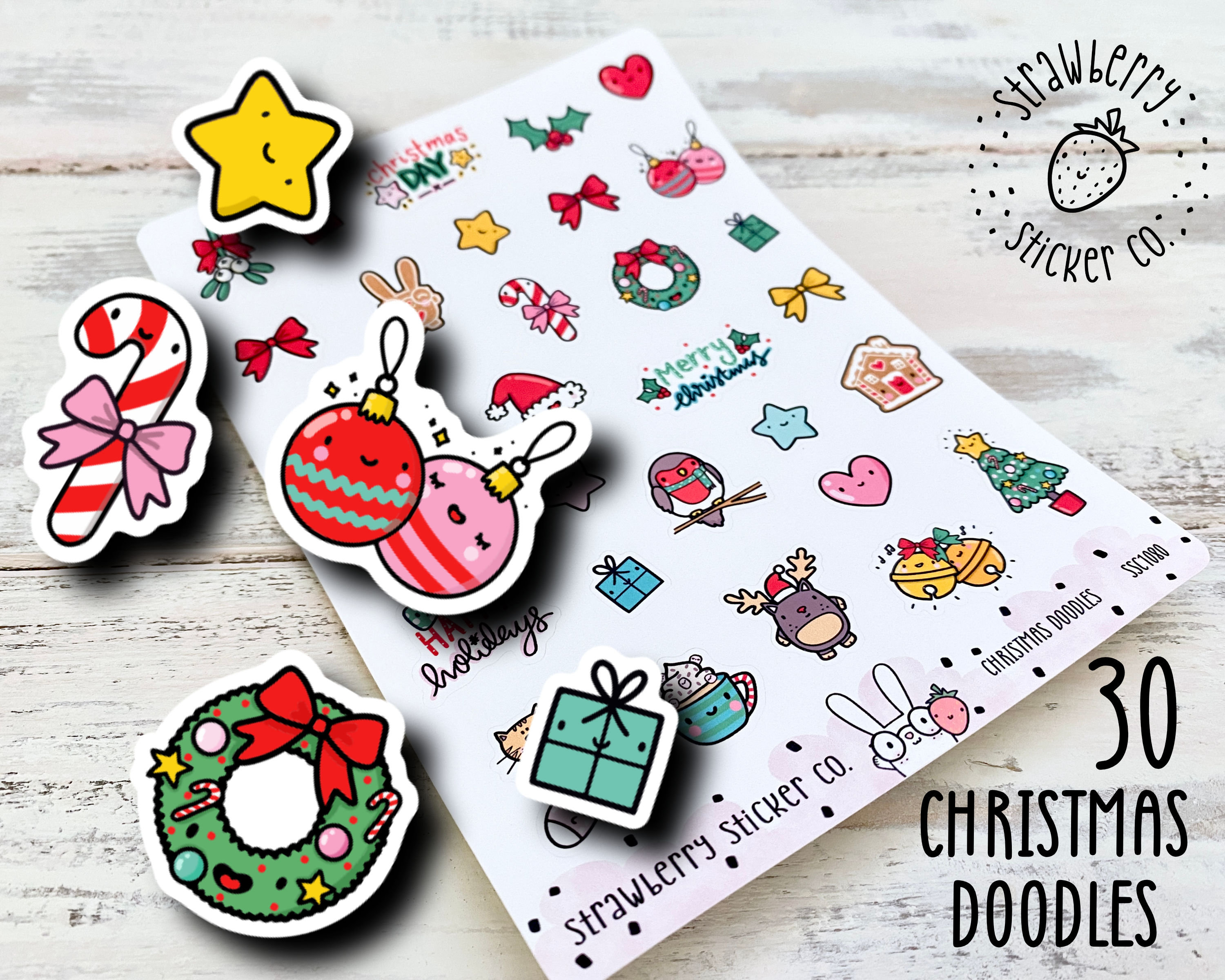 30 Christmas Doodle Kawaii Planner Stickers SSC1080 - Etsy