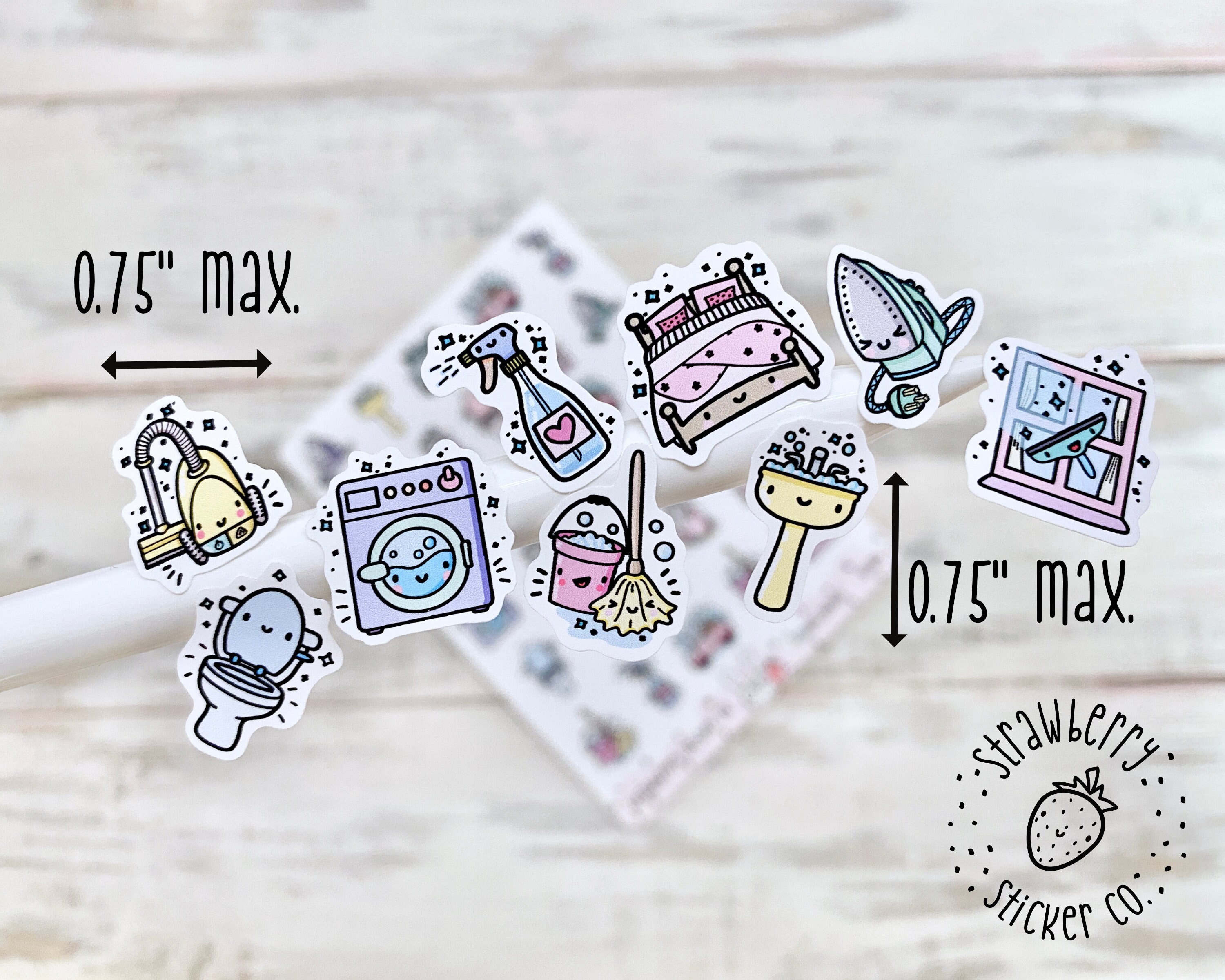 30 Cute Cleaning Icons Sampler Sheet Kawaii Planner Stickers - Etsy