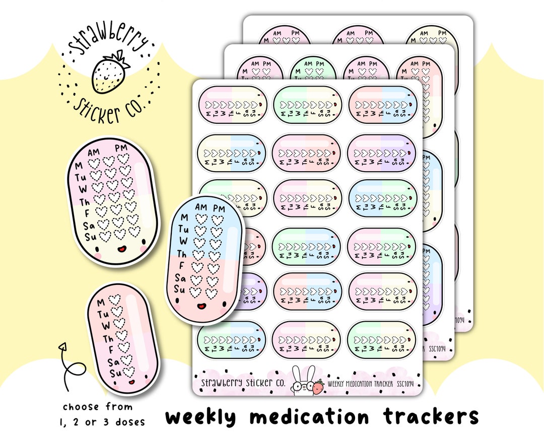 Medication Pill or Tablet Tracker Planner Stickers - Planner Sticker ...