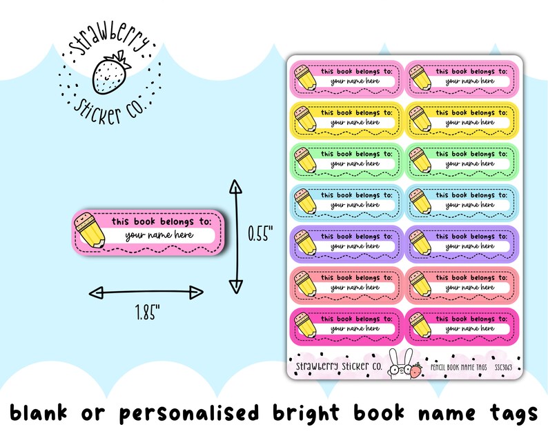 Pastel or Bright Cute Book Name Tags 1.85" - Planner Sticker Sheet ...