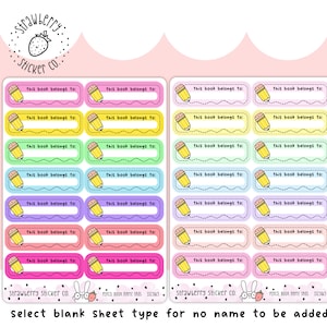Pastel or Bright Cute Book Name Tags 1.85" - Planner Sticker Sheet ...