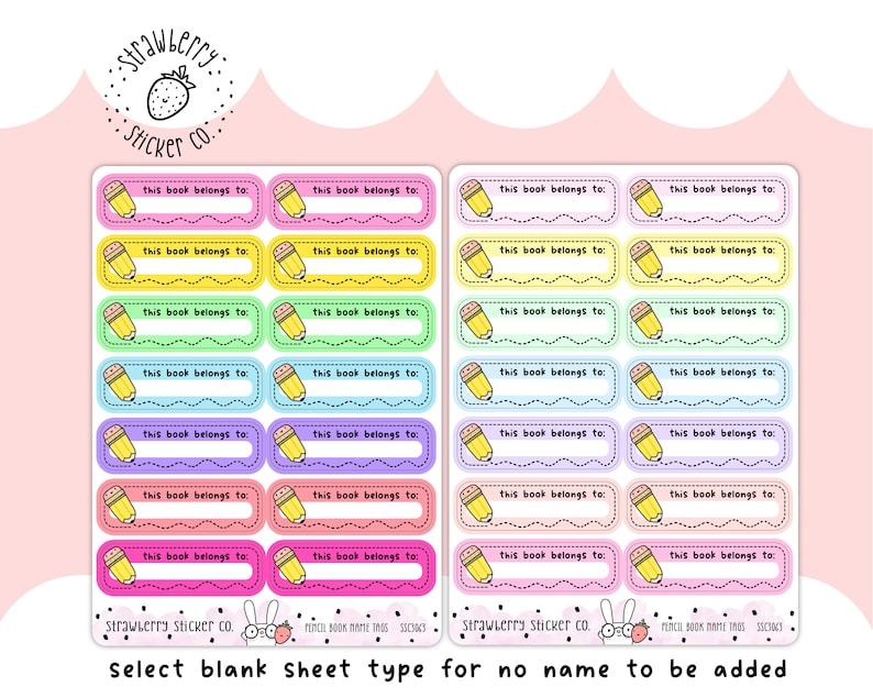 Pastel or Bright Cute Book Name Tags 1.85" - Planner Sticker Sheet ...