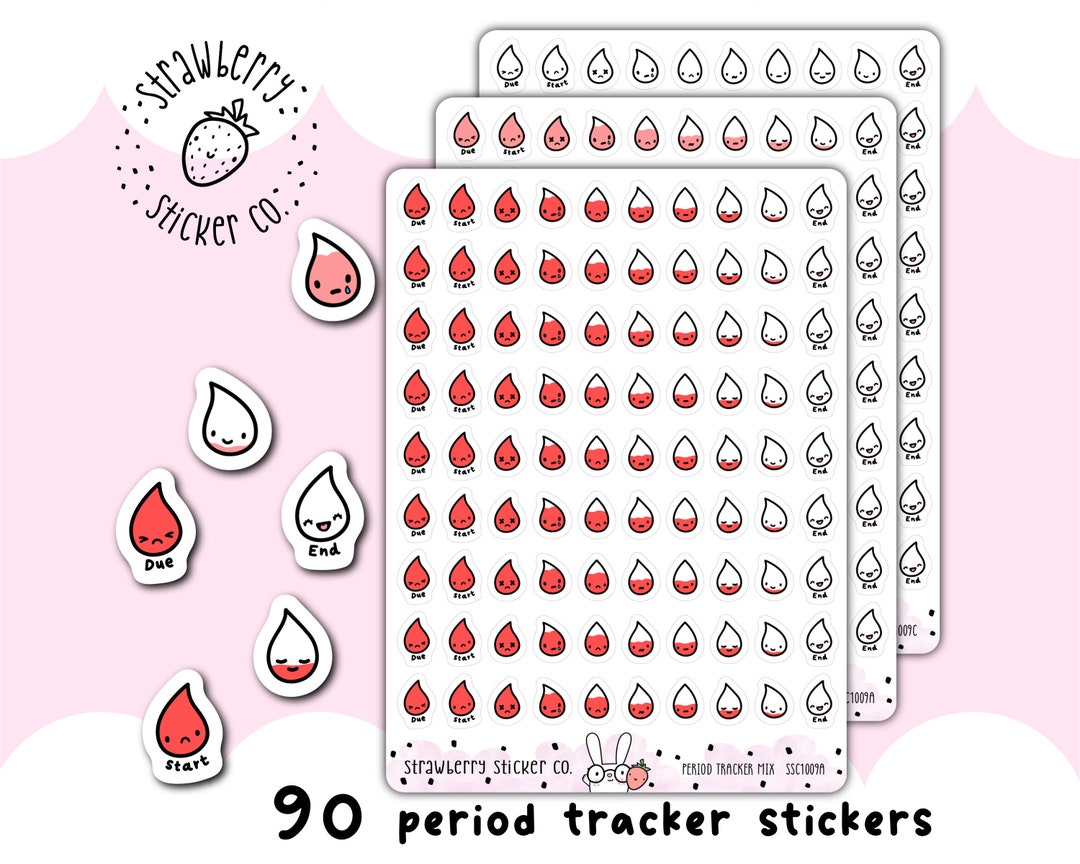 90 Period Tracker Blob Kawaii Planner Stickers SSC1009 - Etsy