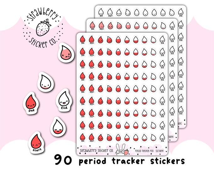 90 Period Tracker Blob Kawaii Planner Stickers SSC1009 - Etsy