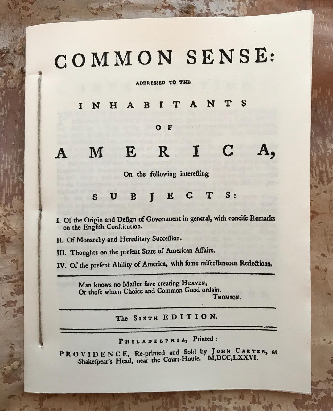 Common Sense by Thomas Paine, 1775 - Etsy